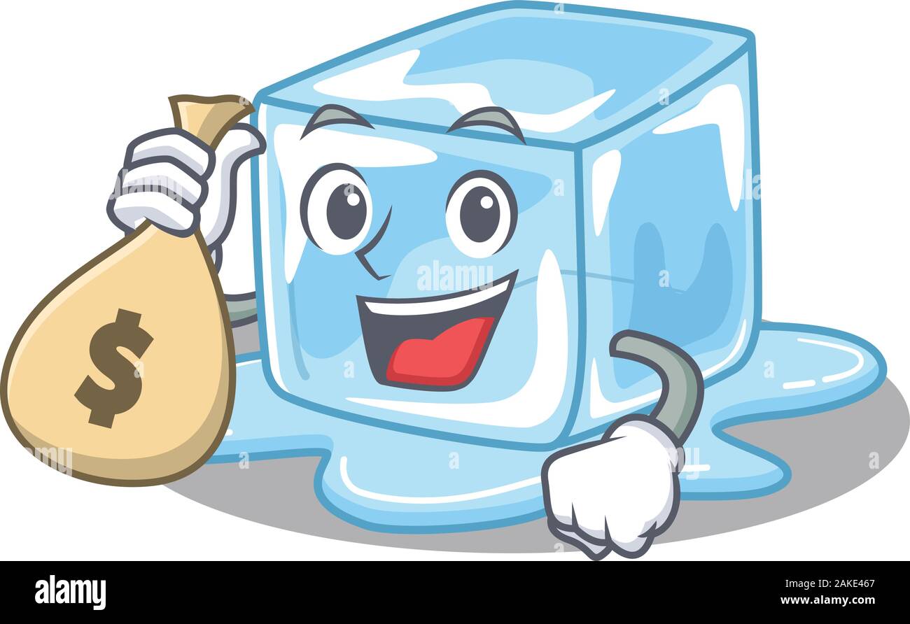Happy rich ice cube cartoon character with money bag Stock Vector Image ...