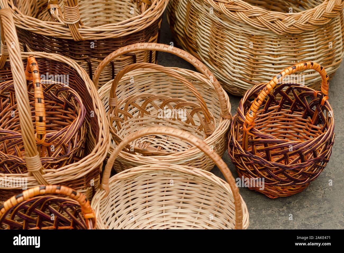 Woven baskets handmade at the agriculture fair Stock Photo - Alamy