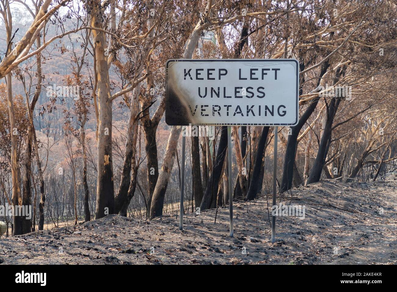 Damaged signs in the bushfires in The Blue Mountains in Australia Stock ...