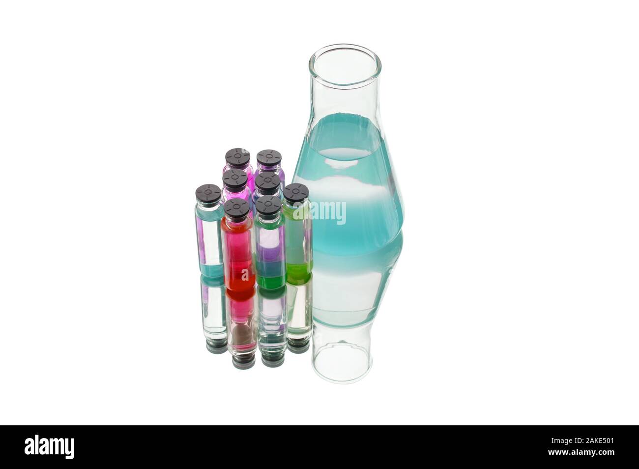 Laboratory glassware with samples on white background Stock Photo - Alamy