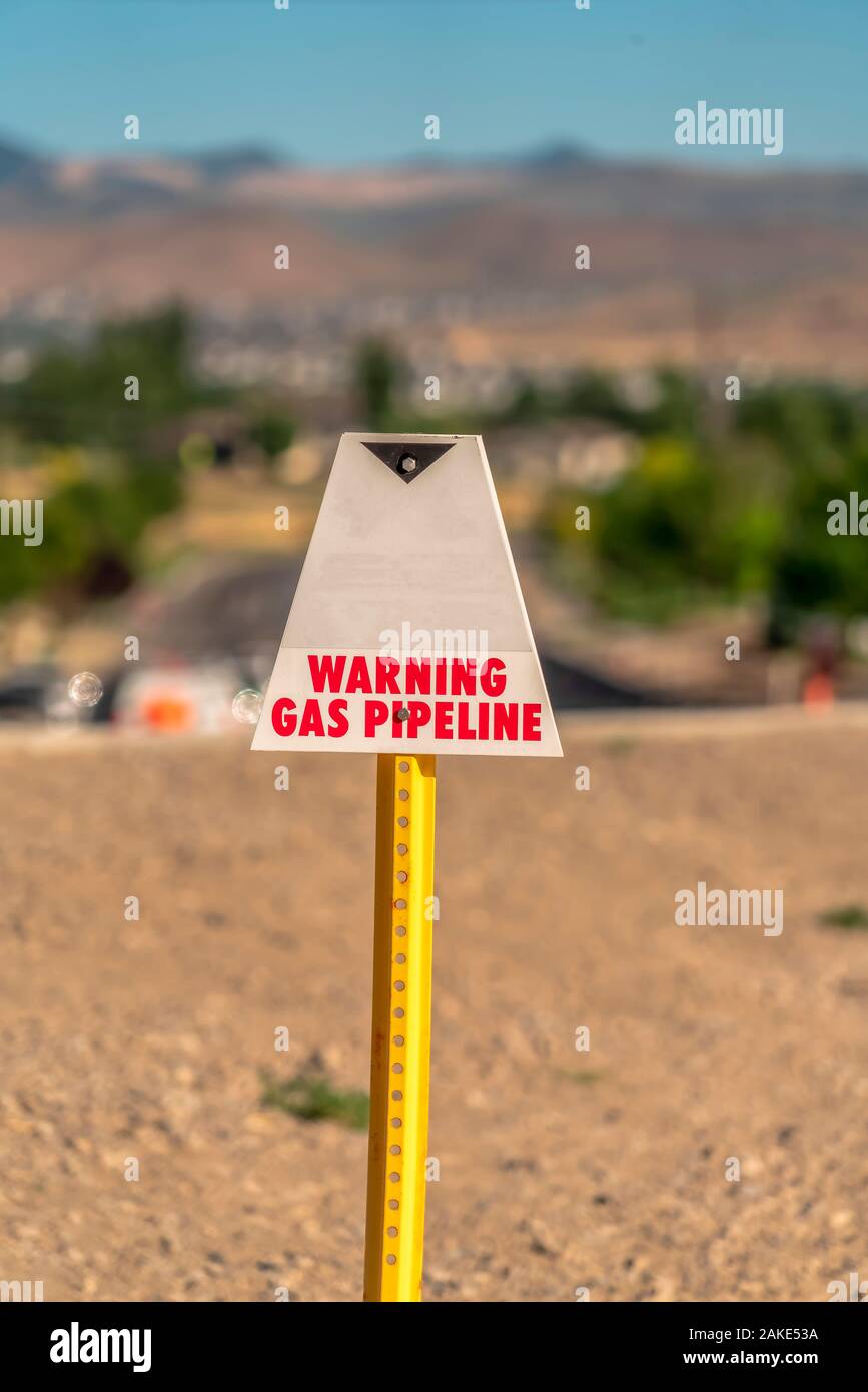 Selective focus of a Warning Gas Pipeline sign for security and safety ...