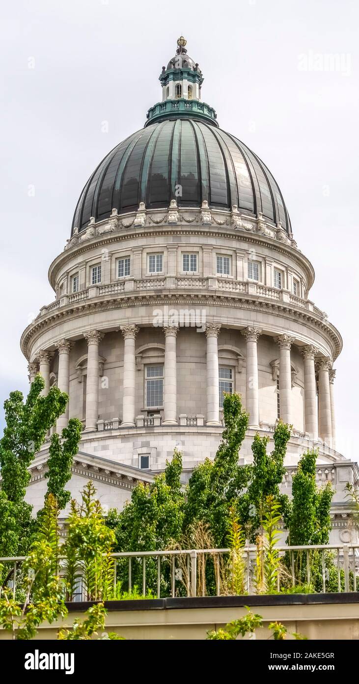 Vertical frame Famous dome of Utah State Capitol Building against ...