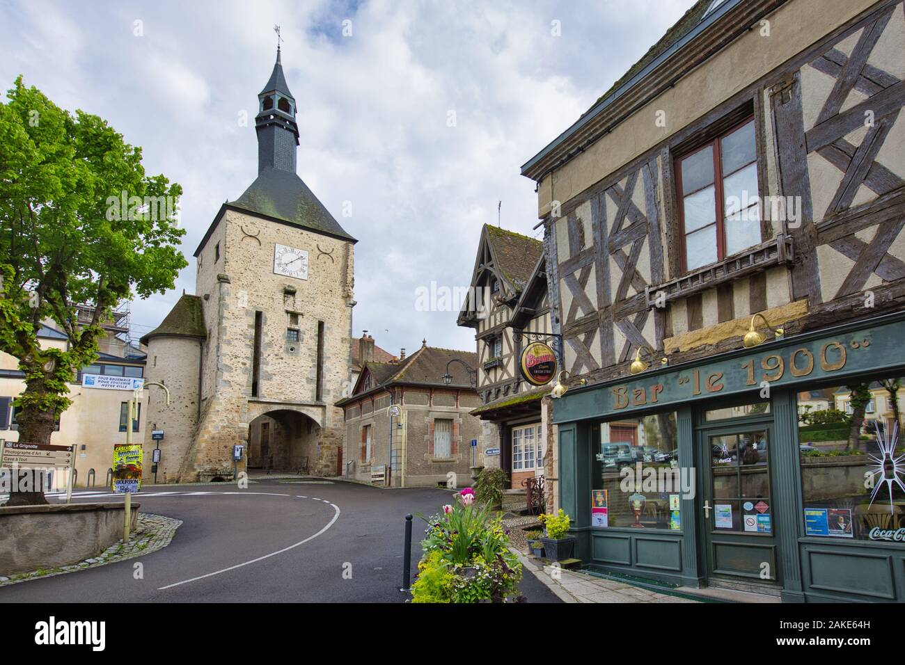 Gate tower and half-timbered house in Bourbon-Lancy, Burgundy, France ...