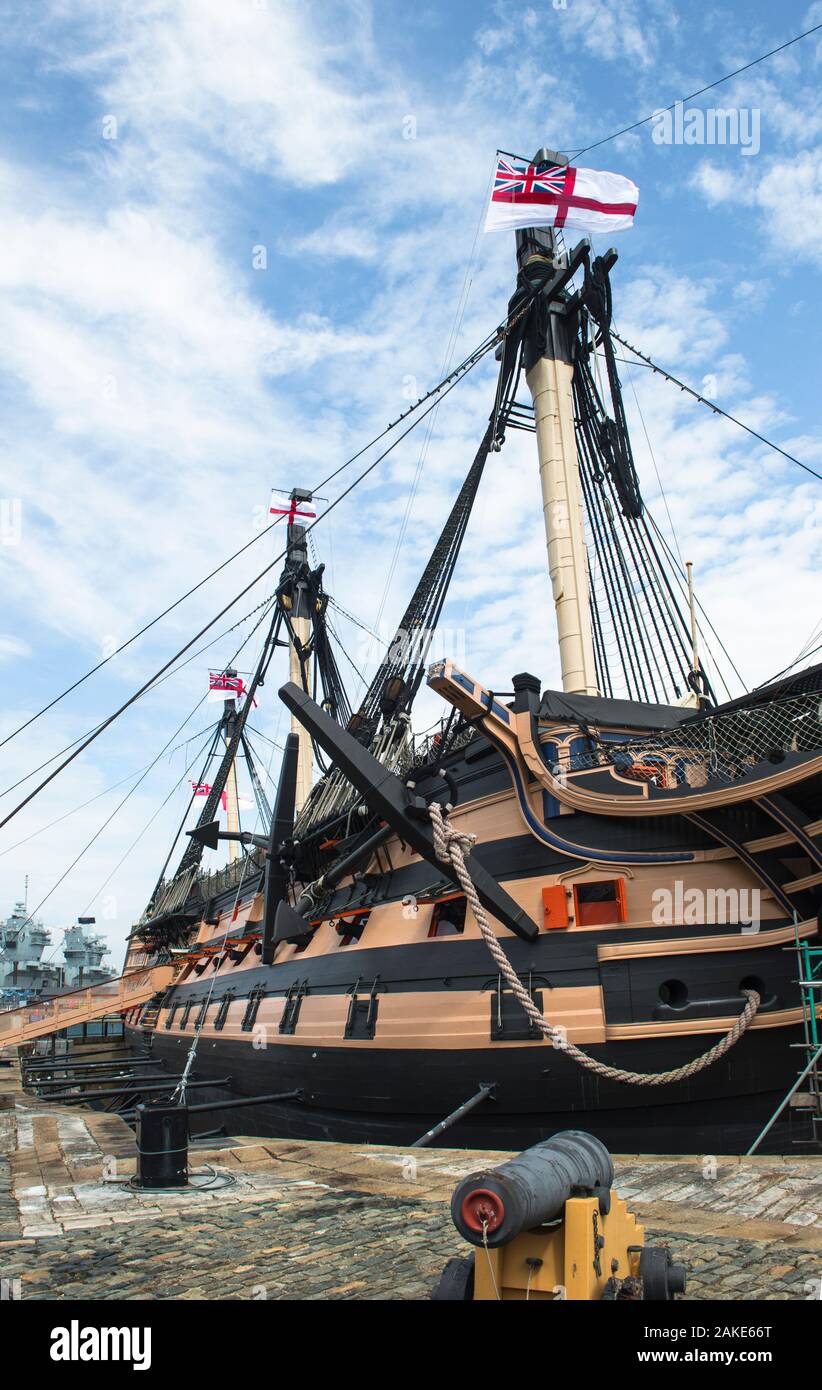 HMS Victory, historic flagship. Nelson. Battle of Trafalgar, flying a ...