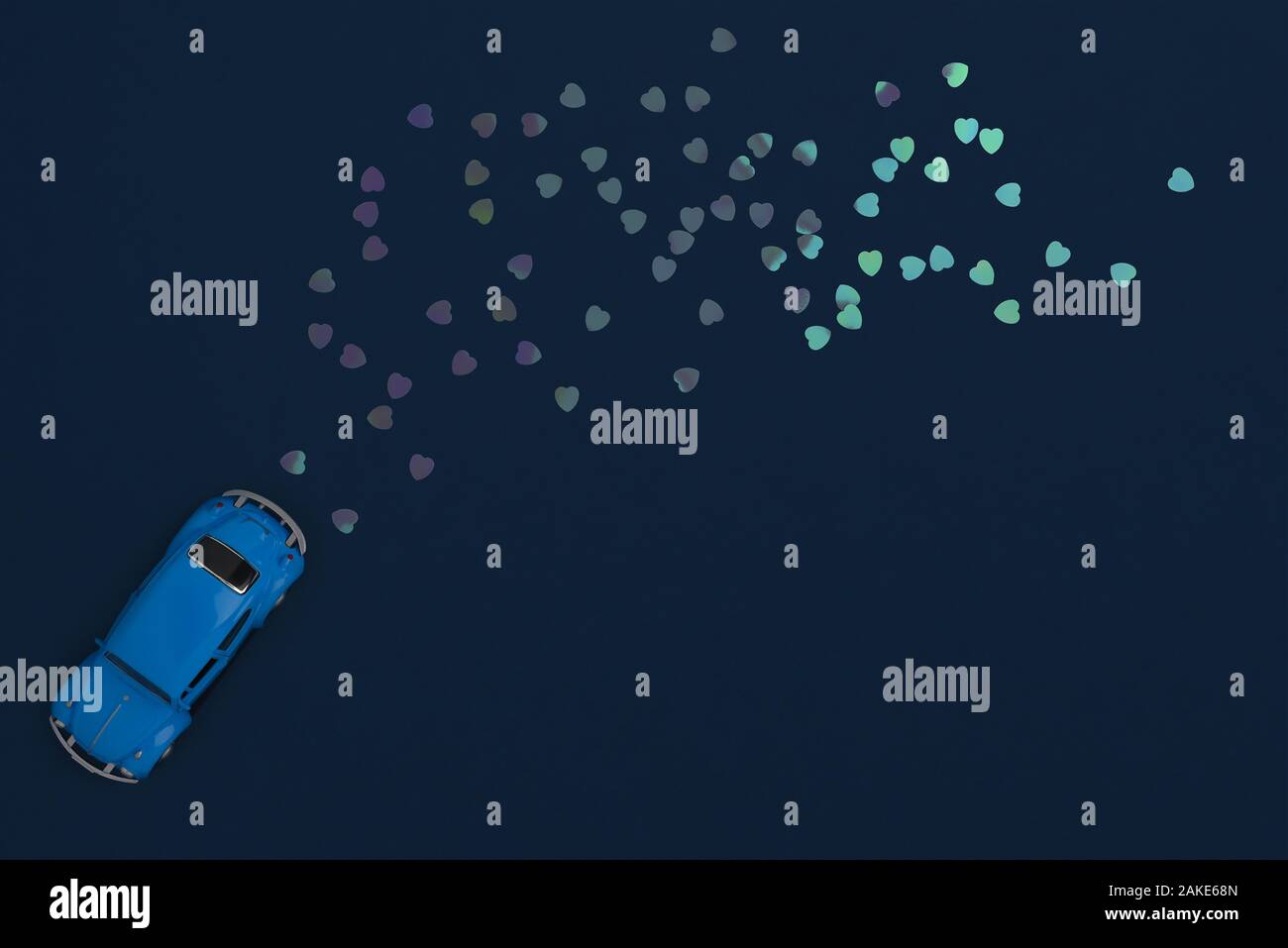 Miniature blue car with hearts minimal just married creative concept ...