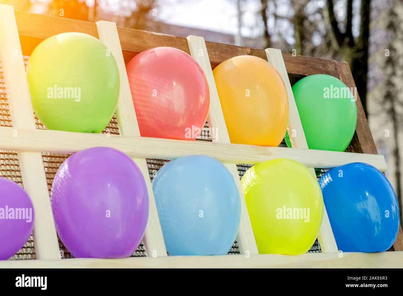 Colorful Balloons As Targets. Wall Of Multicolor Balloons With Some ...