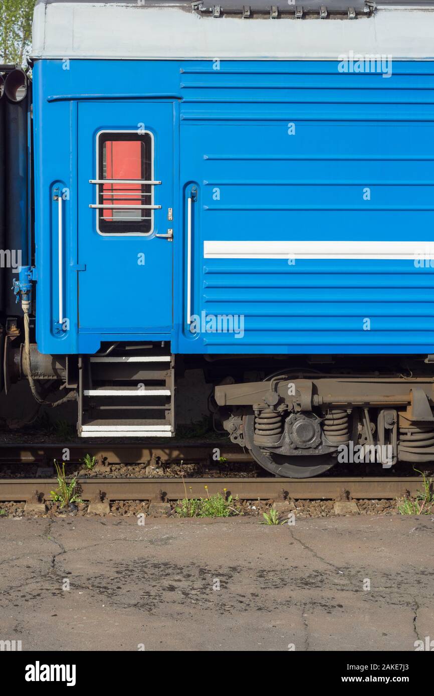 Window and door of the blue locomotive wagon Stock Photo - Alamy