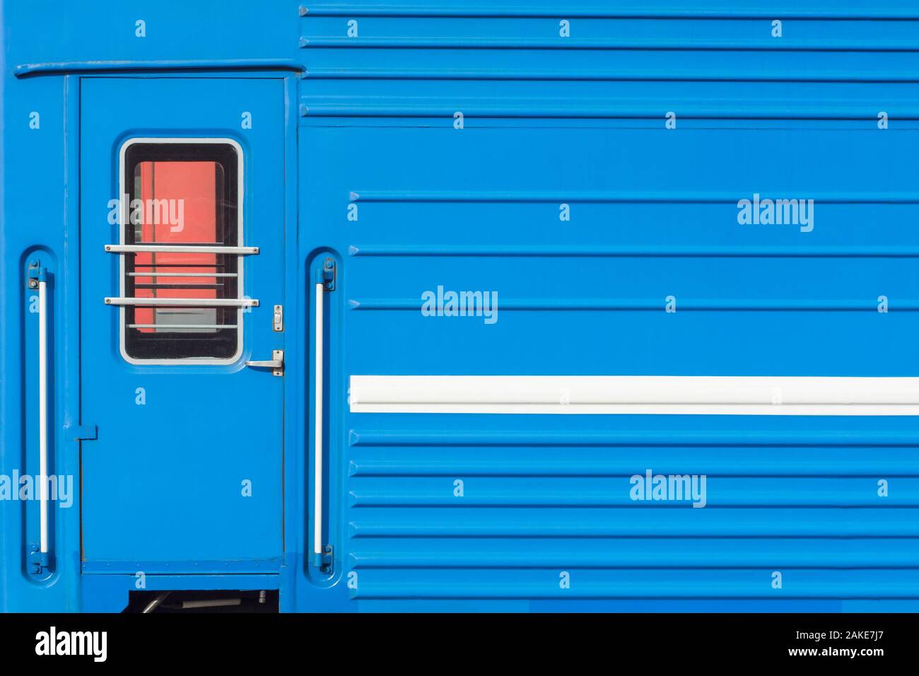 Window and door of the blue locomotive wagon Stock Photo - Alamy