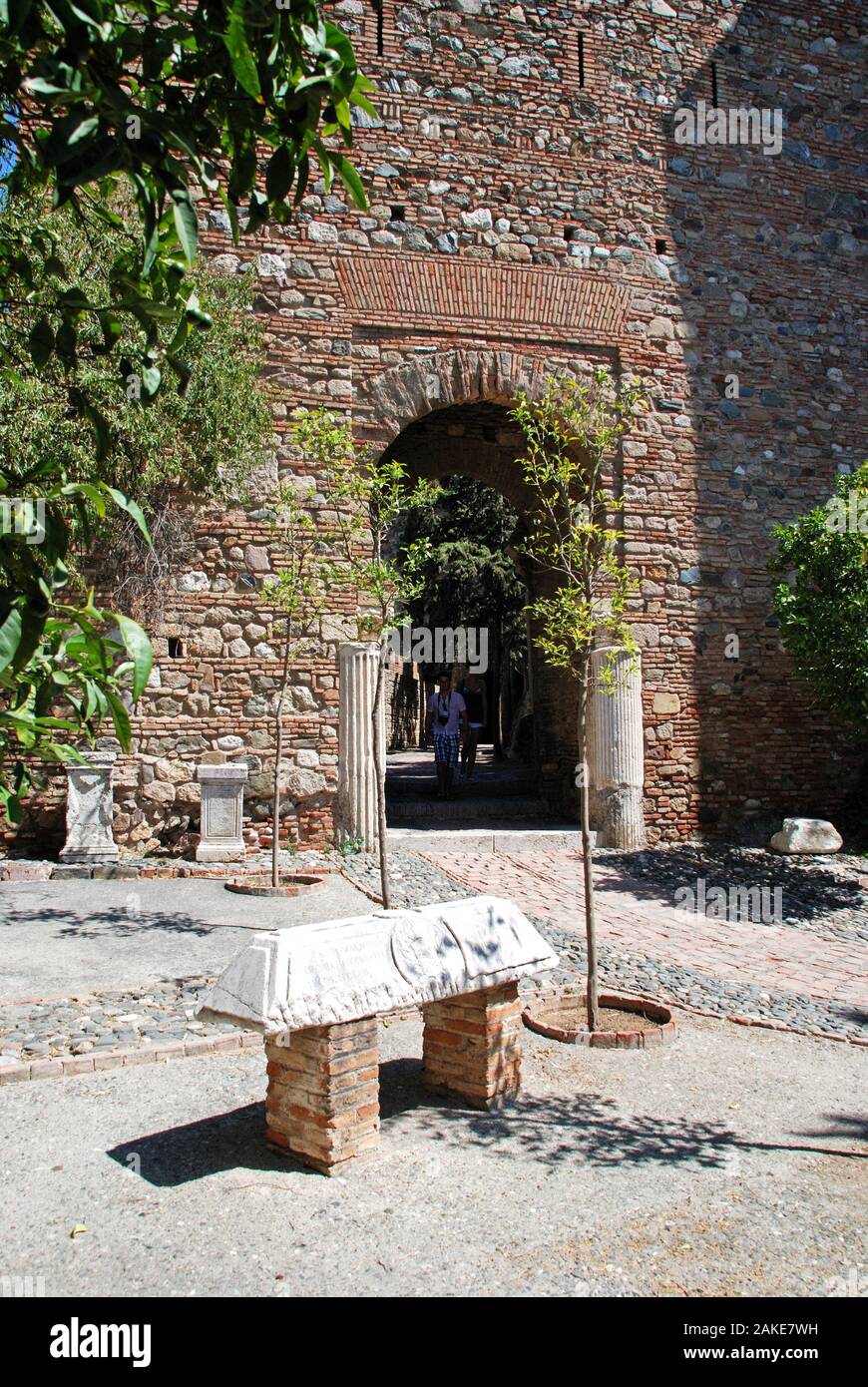View through Column Gate at Malaga castle, Malaga, Malaga Province ...