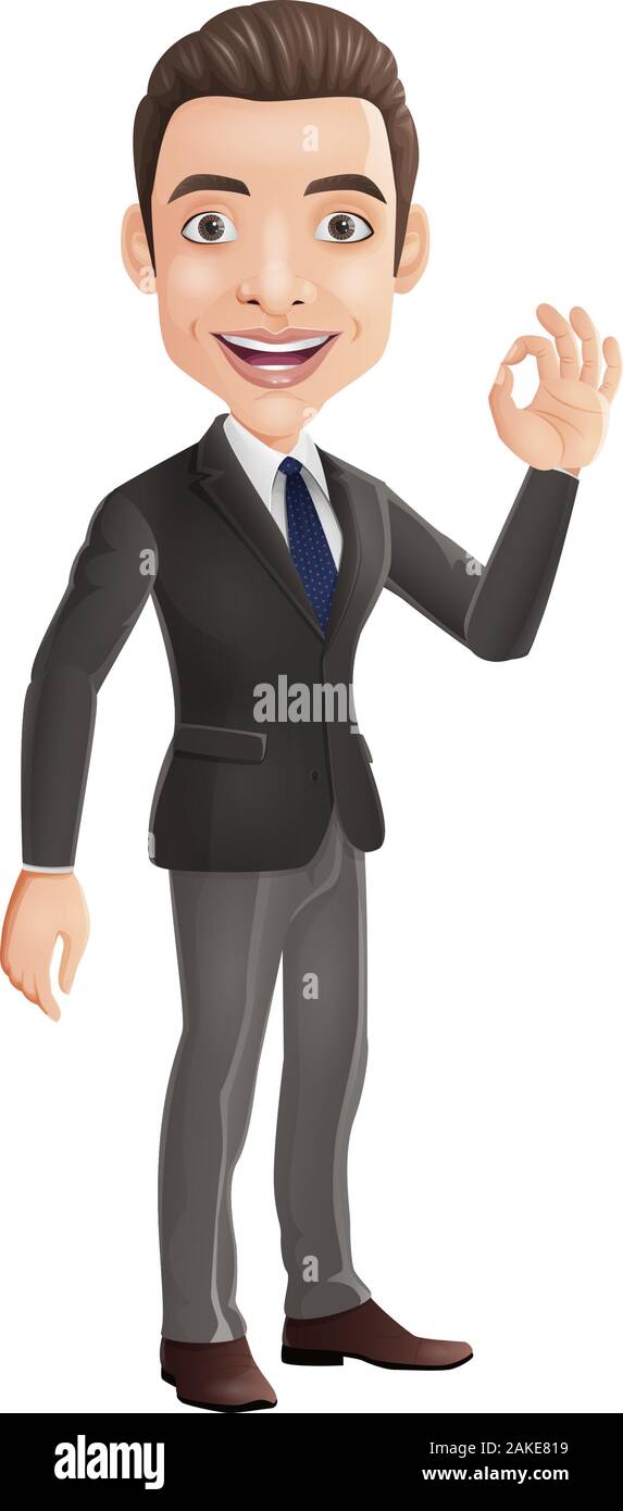 Cartoon businessman showing OKAY/OK sign Stock Vector Image & Art - Alamy