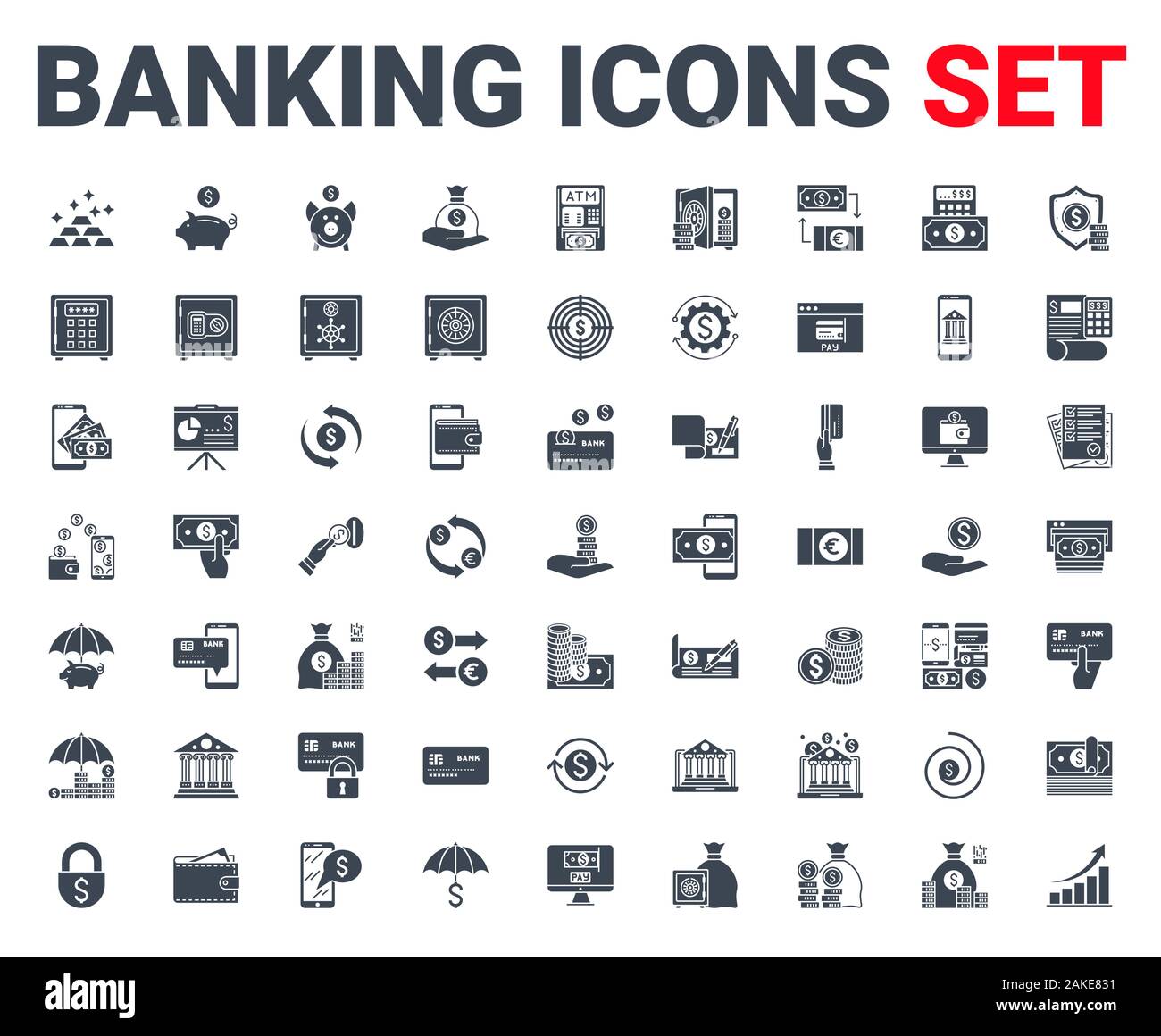Set banking icons glyph. For mobile concepts and web apps Stock Vector ...