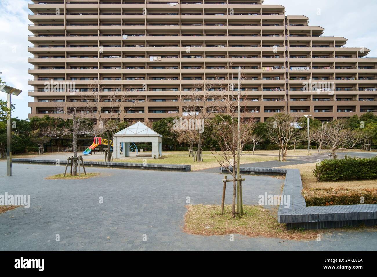Tokyo, Japan, Urayasu area. Condominium area with a public park in ...