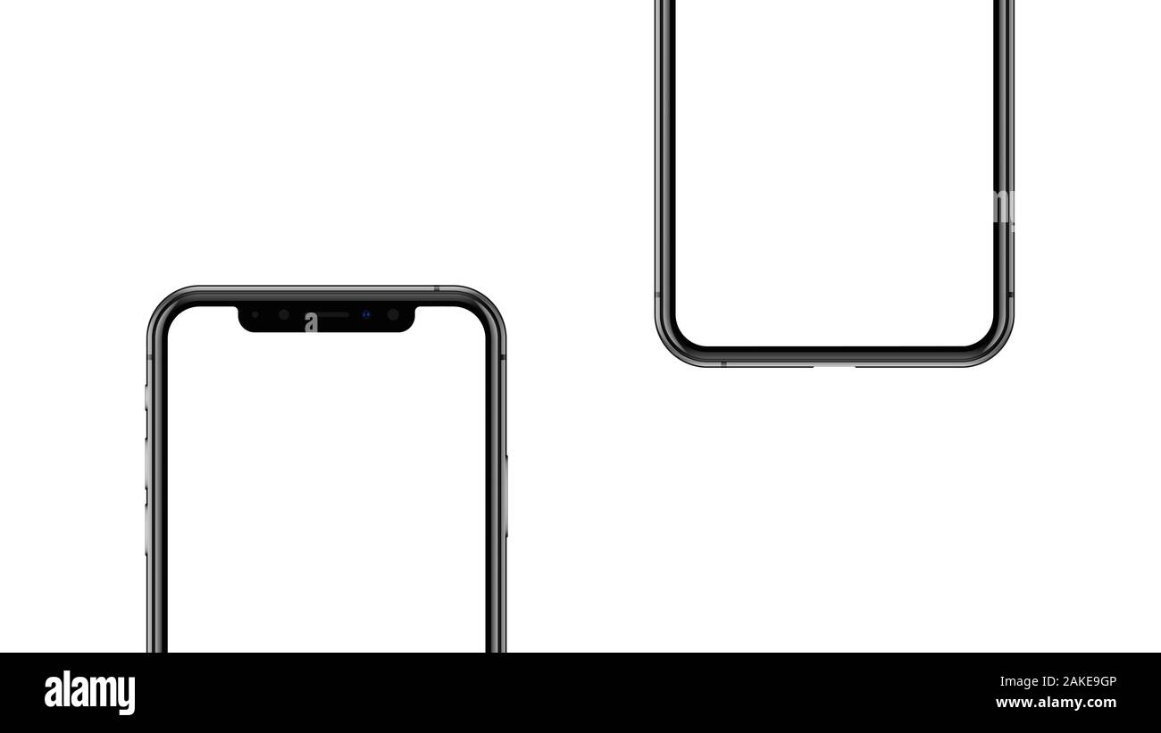 Top and bottom halves of the phone. Blank screen mockup with space. 3D ...