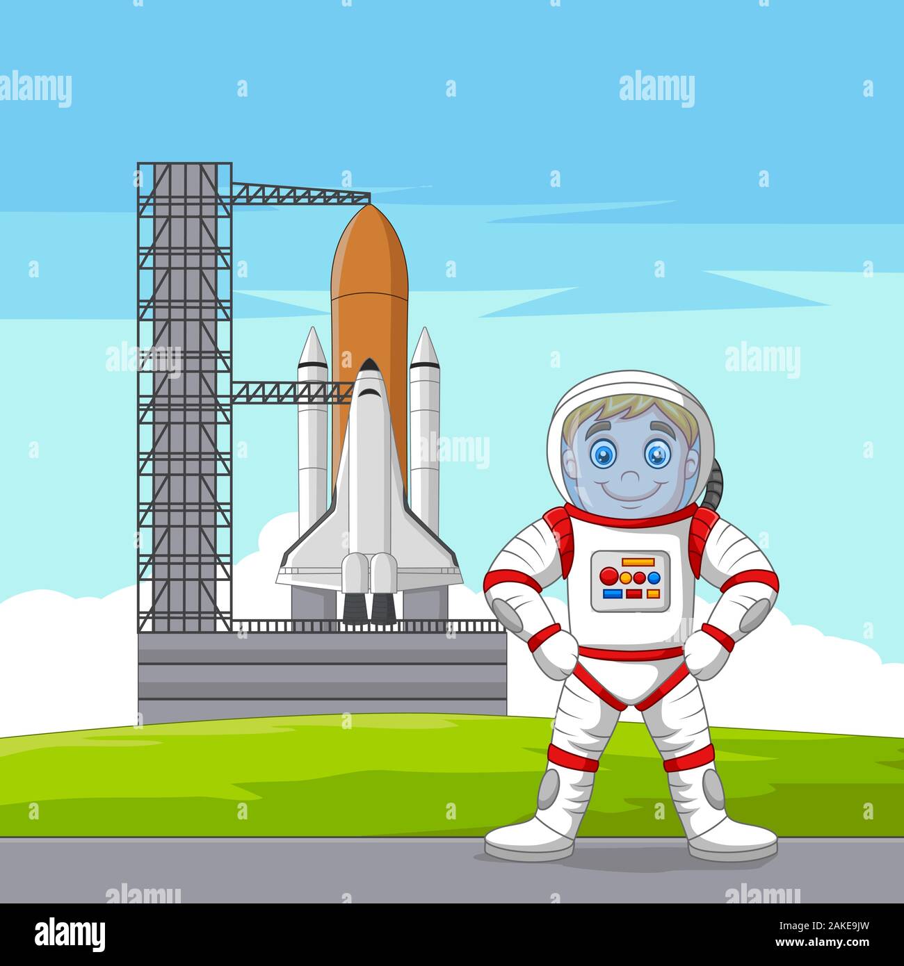 Cartoon astronaut with spaceship ready to launch Stock Vector Image ...