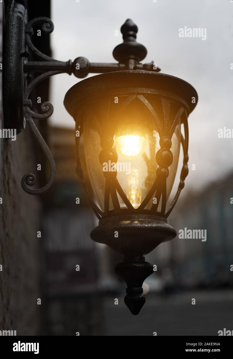 Antique garden lights with solar battery. Closeup shot Stock Photo - Alamy