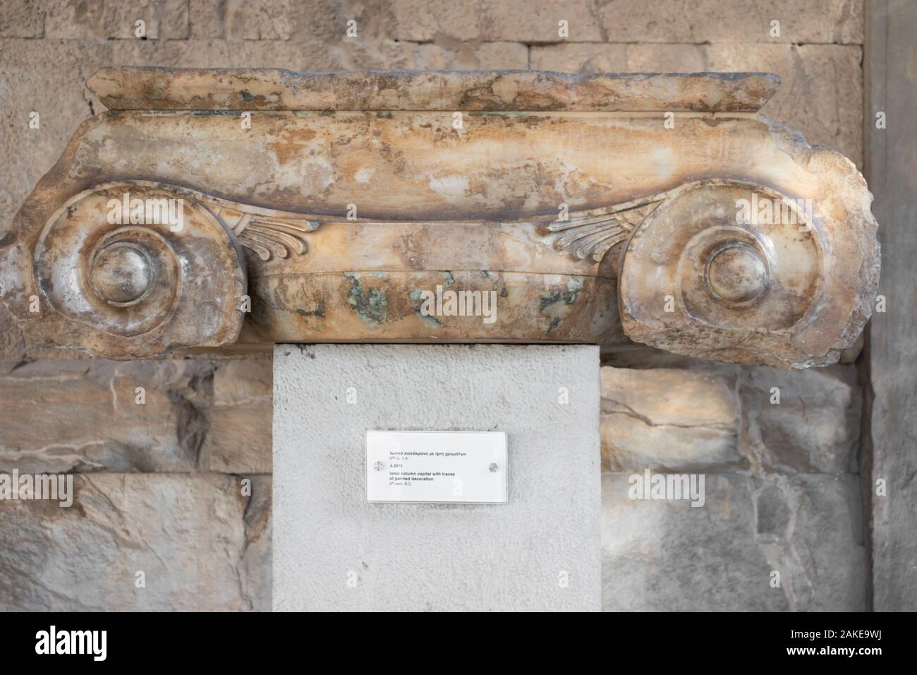 Ancient greek ionic column capital with traces of painted decoration in ...