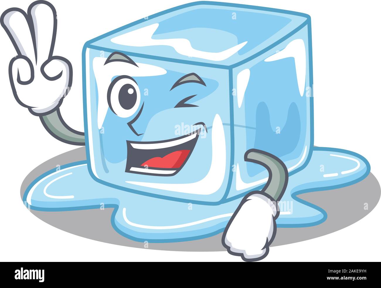 Smiley mascot of ice cube cartoon Character with two fingers Stock ...