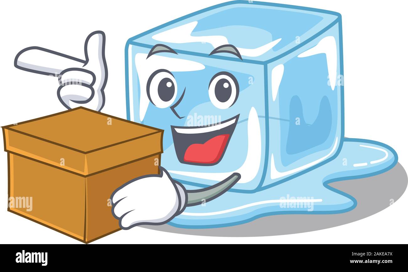 Cute ice cube cartoon character having a box Stock Vector Image & Art ...