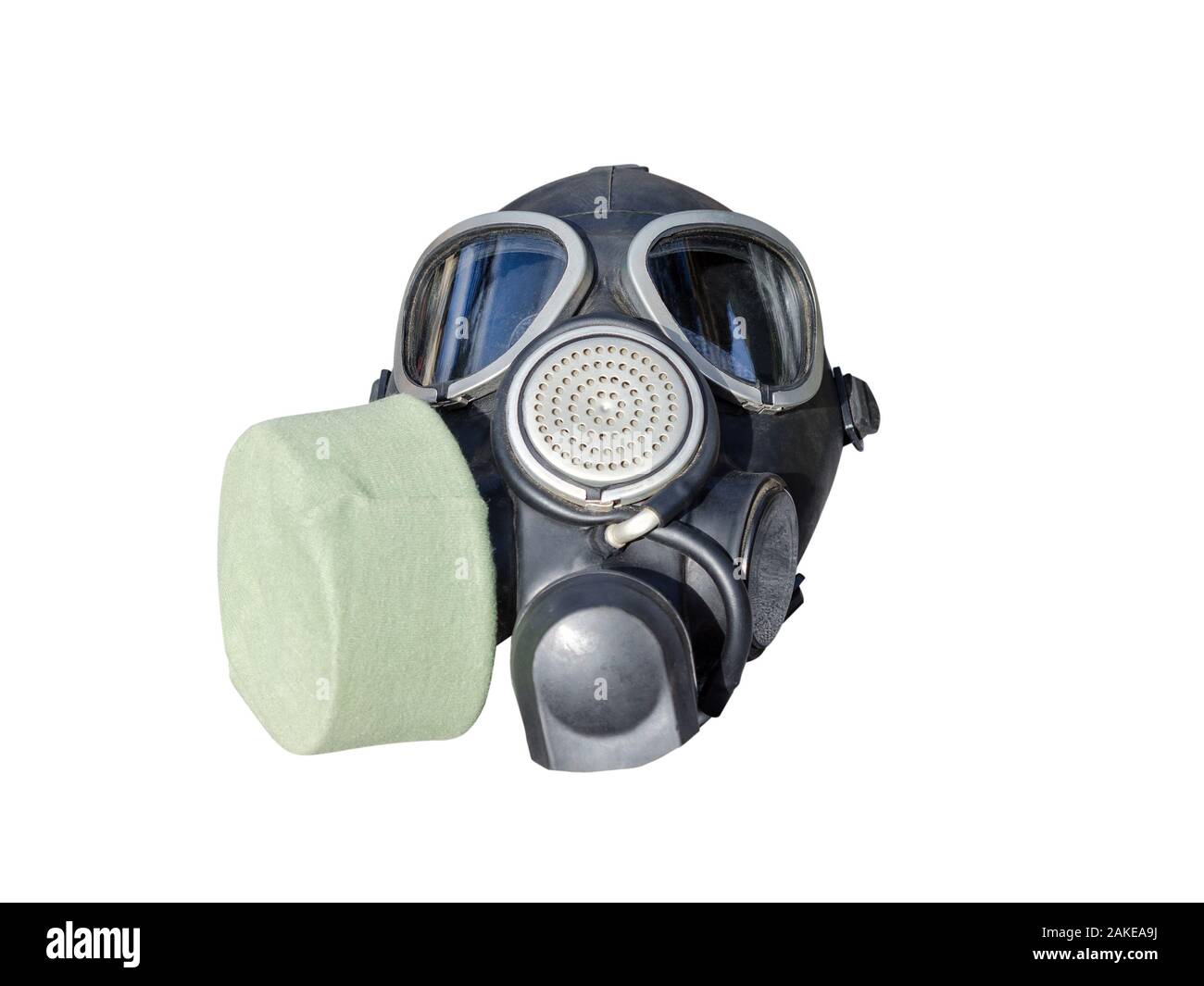 Two military rubber elastic gas masks isolated on white background ...