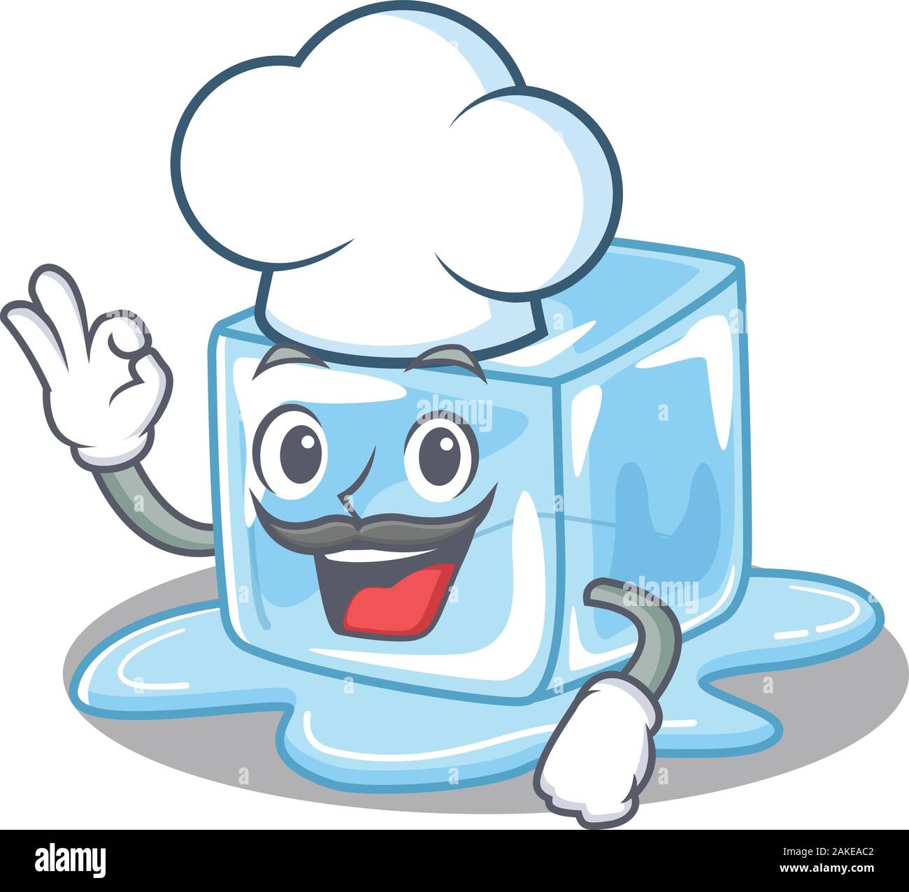Ice cube cartoon character wearing costume of chef and white hat Stock ...