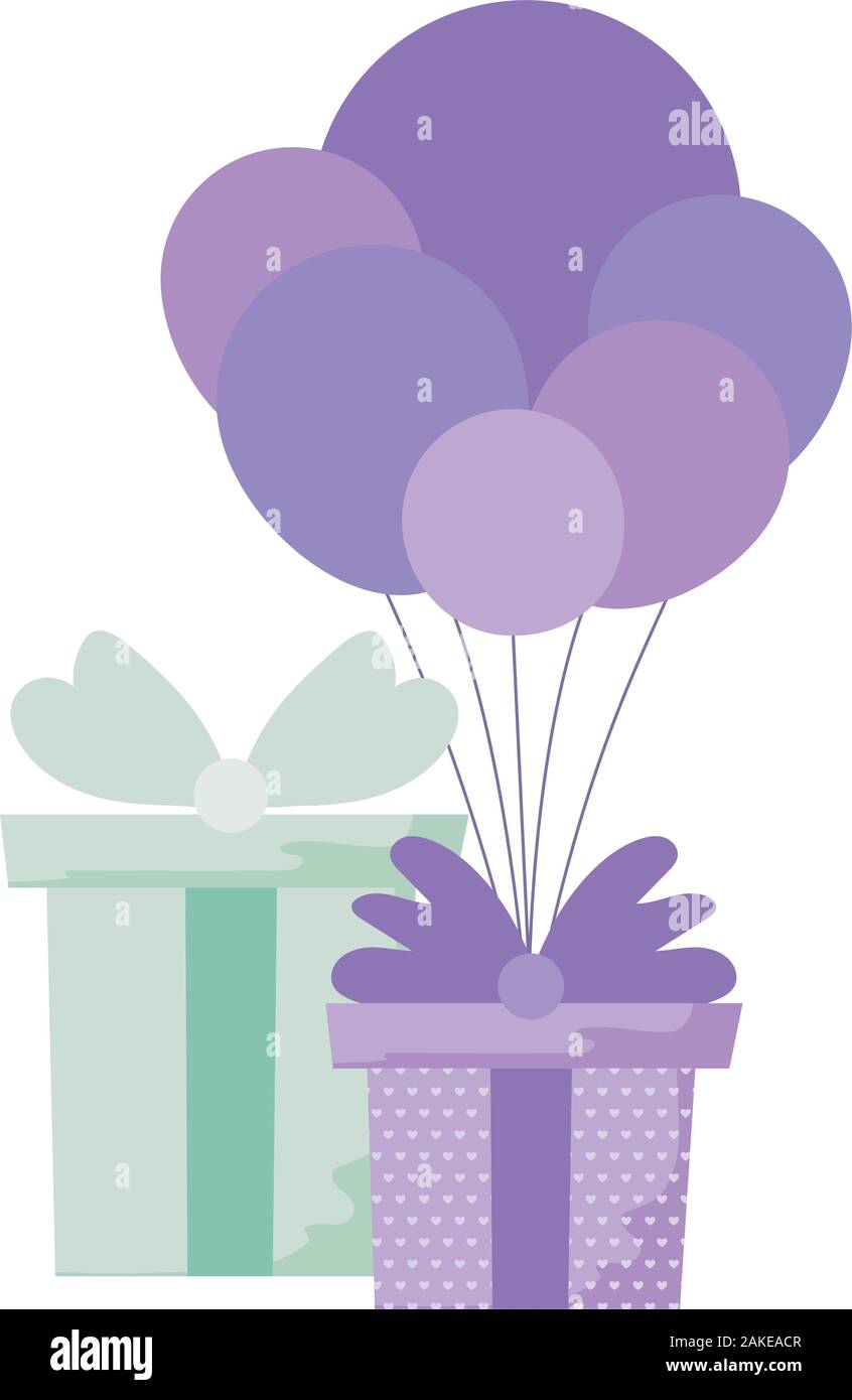 gifts with bowties and balloons design, Box present holiday christmas ...