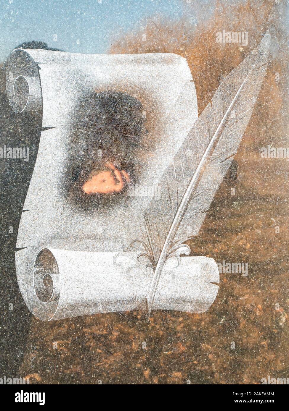 Parchment and feather for writing. Place for text. Background image ...