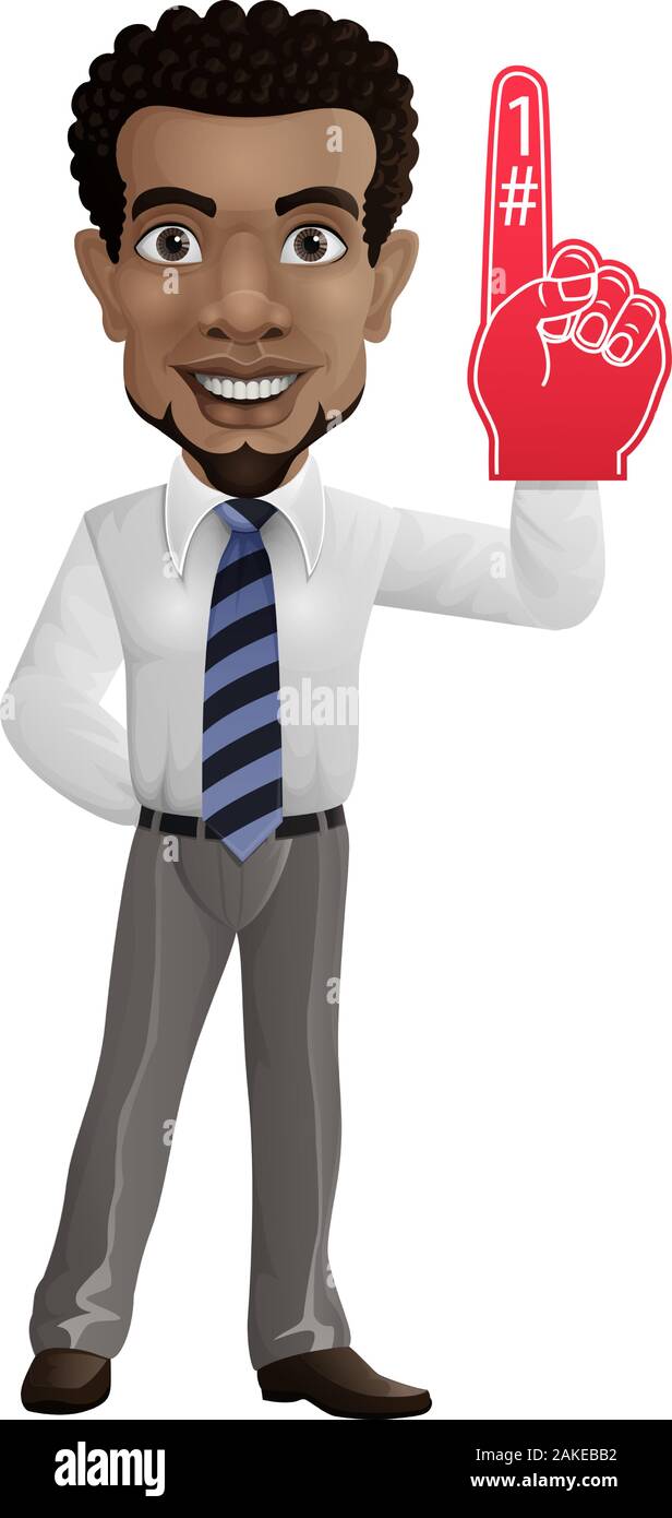 Happy businessman showing number one with foam finger Stock Vector ...