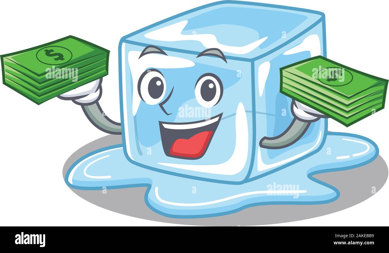 happy rich ice cube character with money on hands Stock Vector Image ...