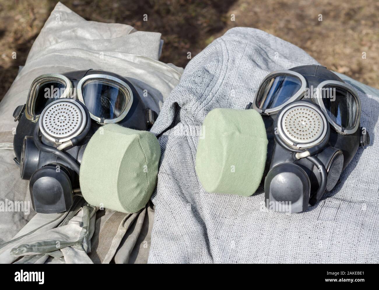 Two military rubber elastic gas masks closeup. Russia Stock Photo - Alamy