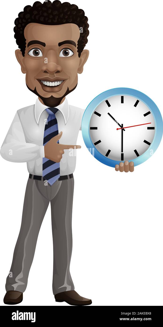 Cartoon businessman holding and pointing a wall clock Stock Vector ...