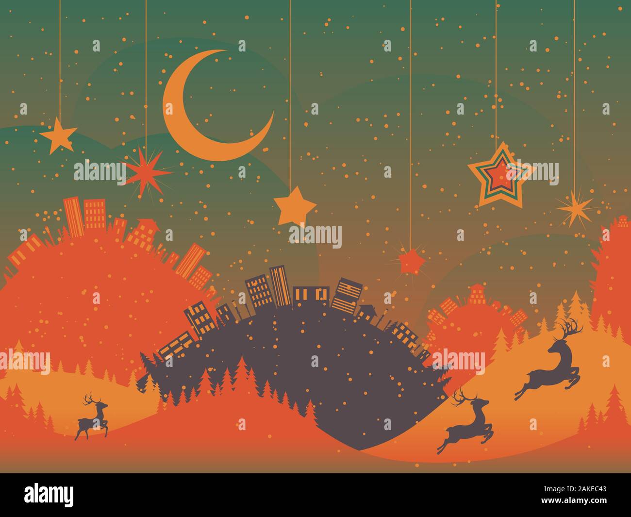 Winter night landscape with big snow hills and city Stock Vector Image ...