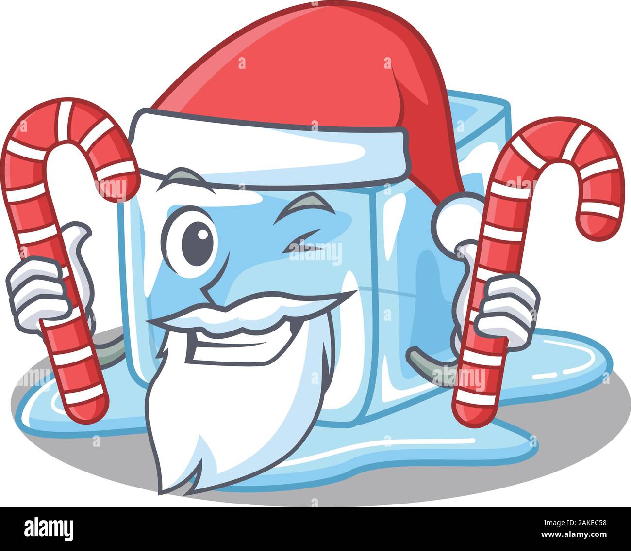 Ice cube Cartoon character in Santa costume with candy Stock Vector ...