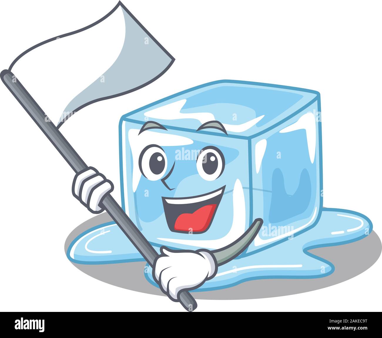 Funny ice cube cartoon character style holding a standing flag Stock ...