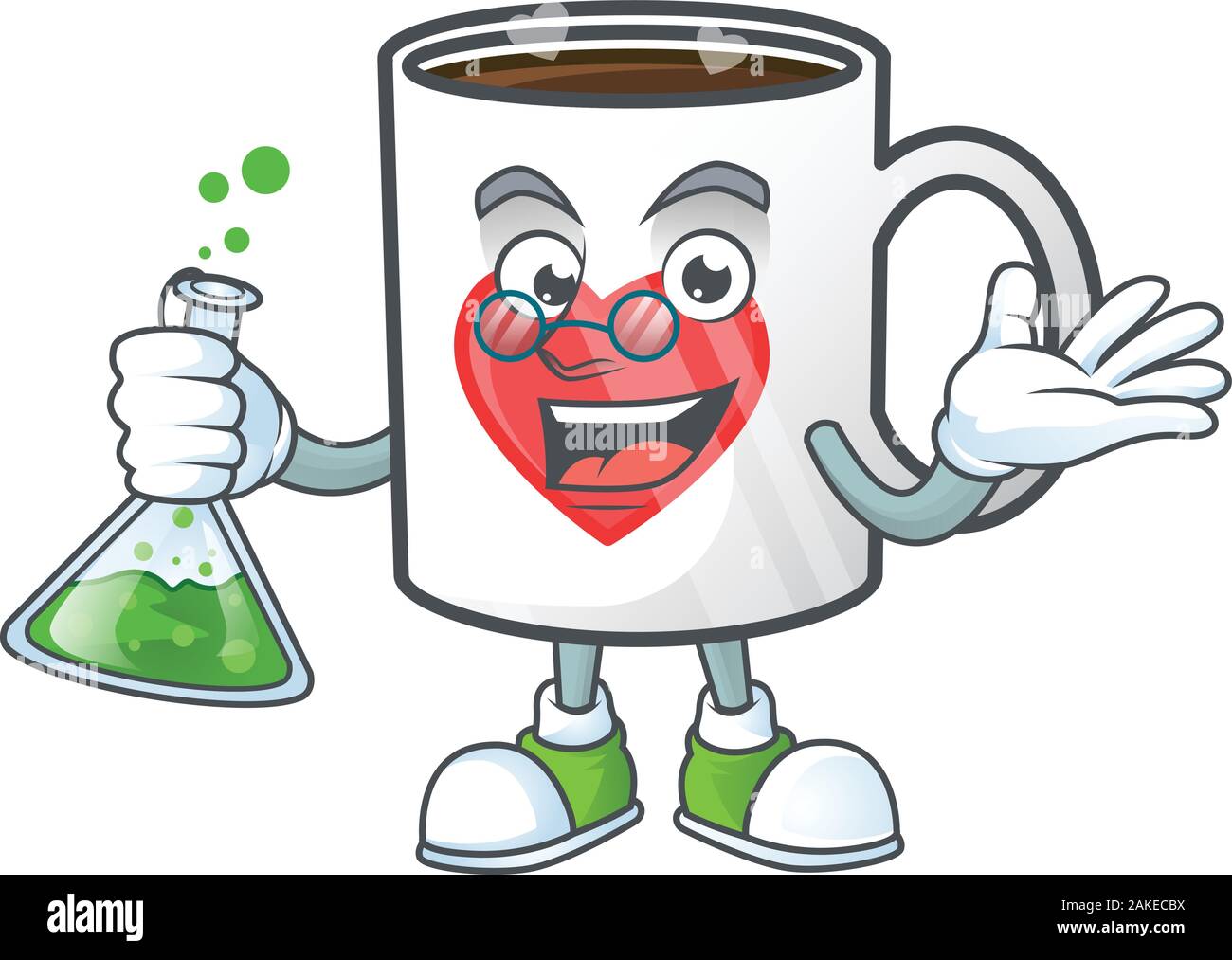 Smart Professor cup coffee love cartoon character with glass tube Stock ...