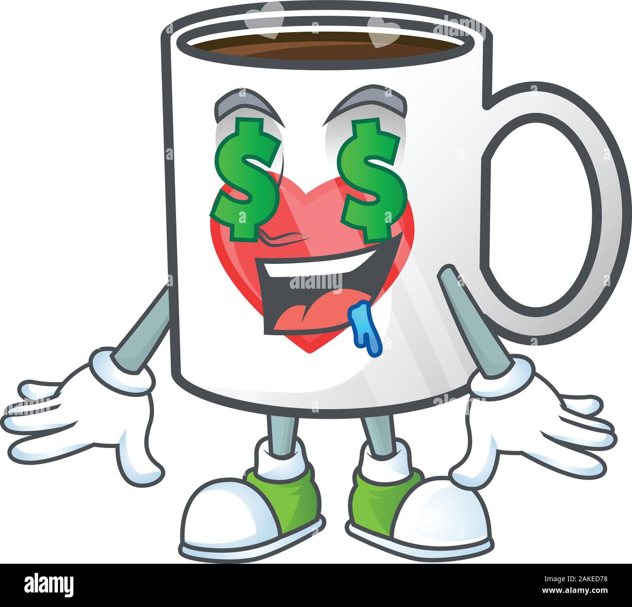 Happy rich cup coffee love with Money eye cartoon character style Stock ...