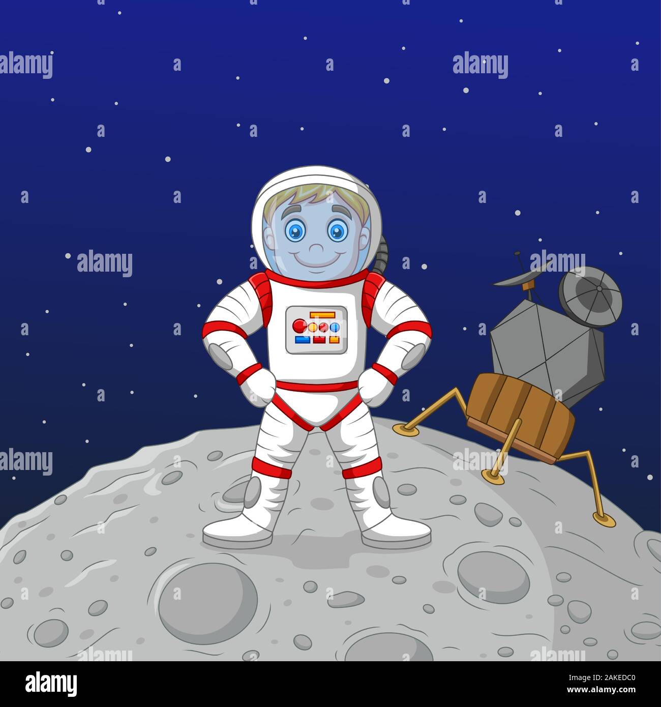 Cartoon boy astronaut standing on the moon Stock Vector Image & Art - Alamy