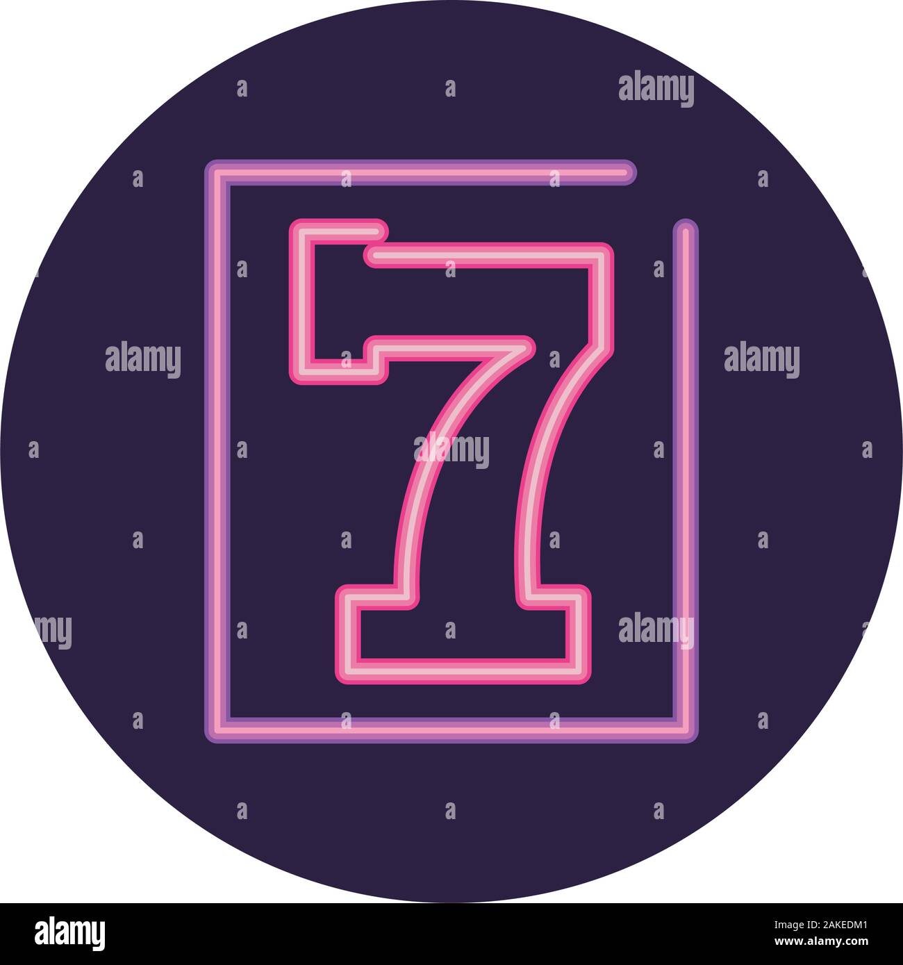 Neon seven inside black circle design, Decoration advertising light ...