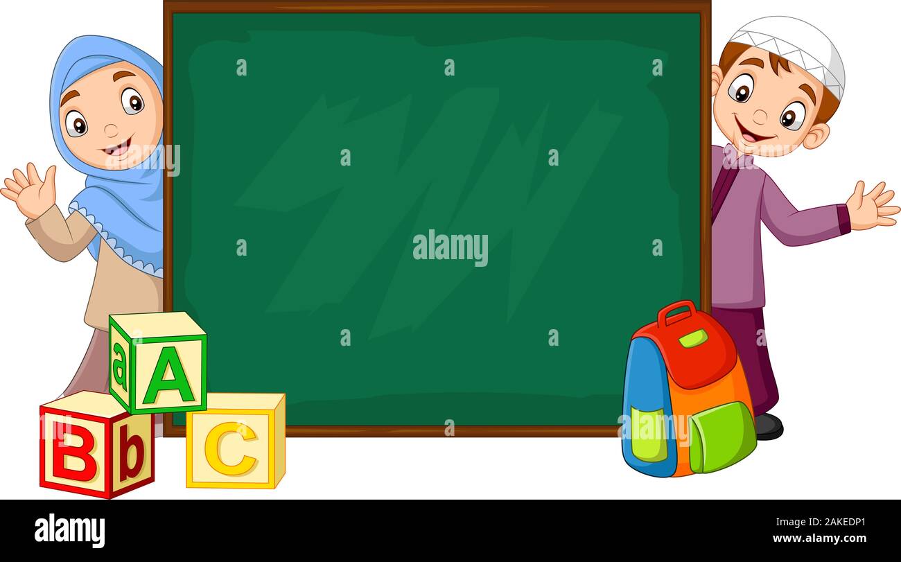 Cartoon Muslim kids with chalkboard Stock Vector Image & Art - Alamy