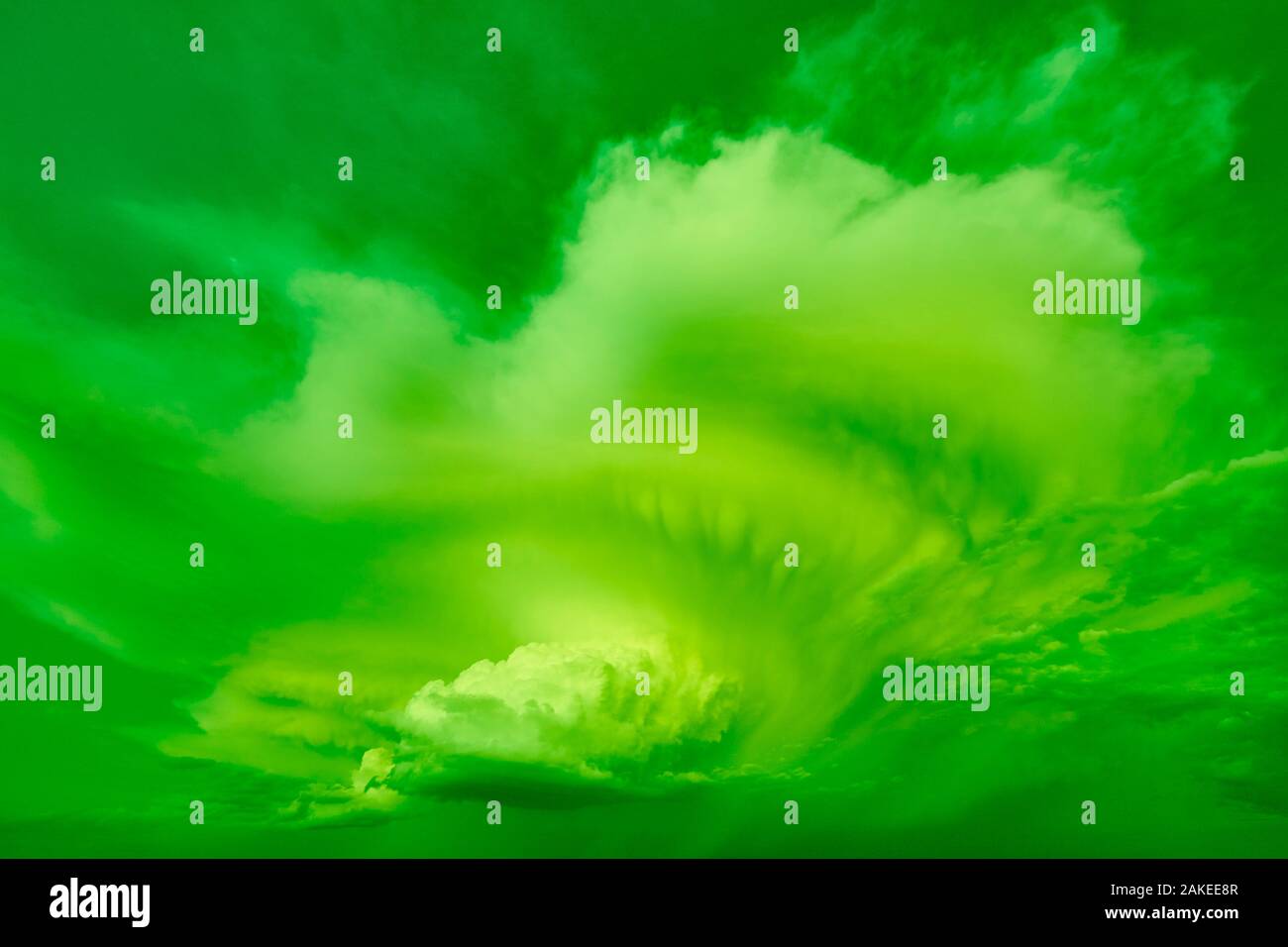 Cloudy green stormy dramatic sky. Thunder cloudscape. Meteorology Stock ...