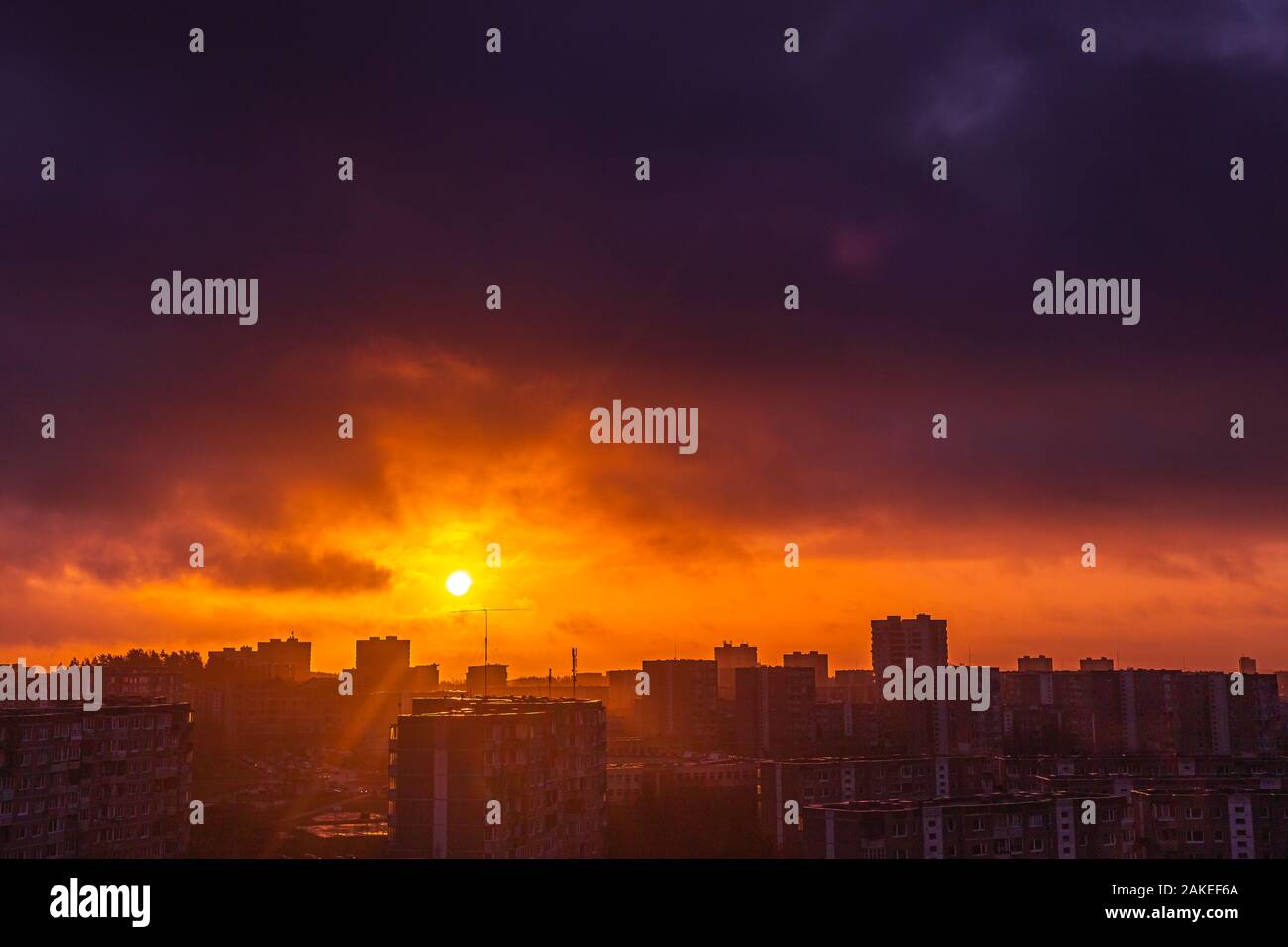 Morning sunrise over the city residential houses Stock Photo - Alamy