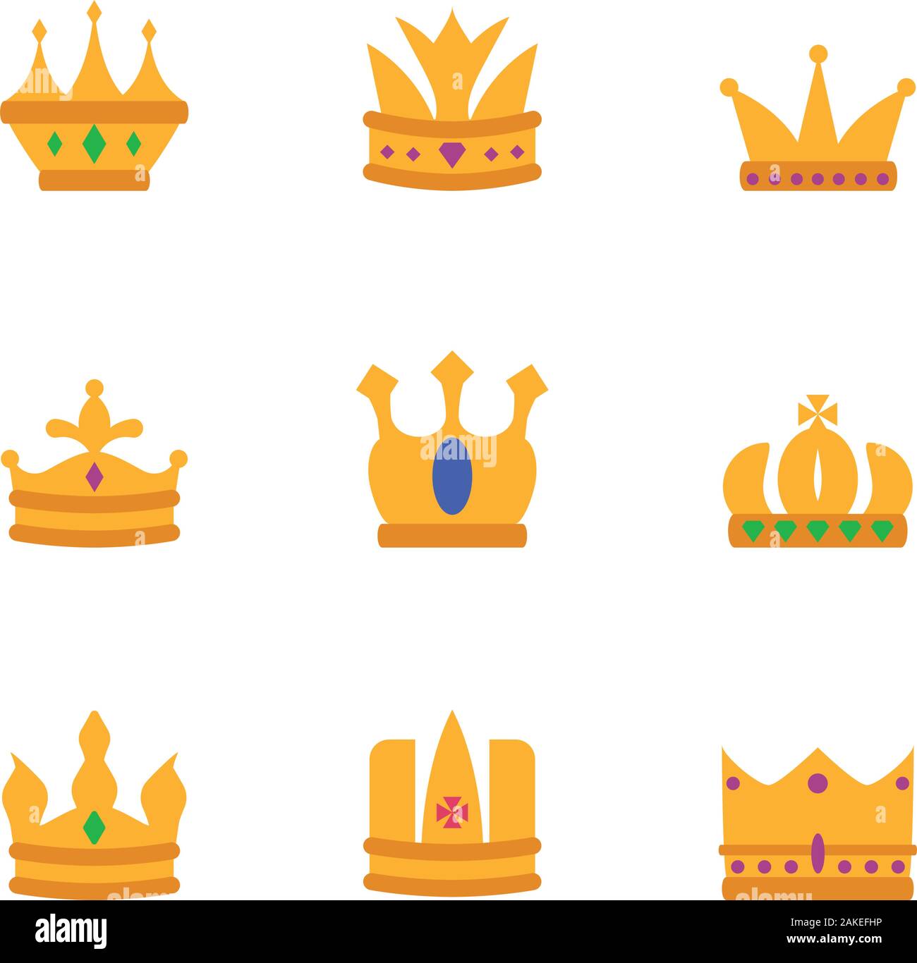 Crowns icon set design, Royal king queen luxury jewelry kingdom ...