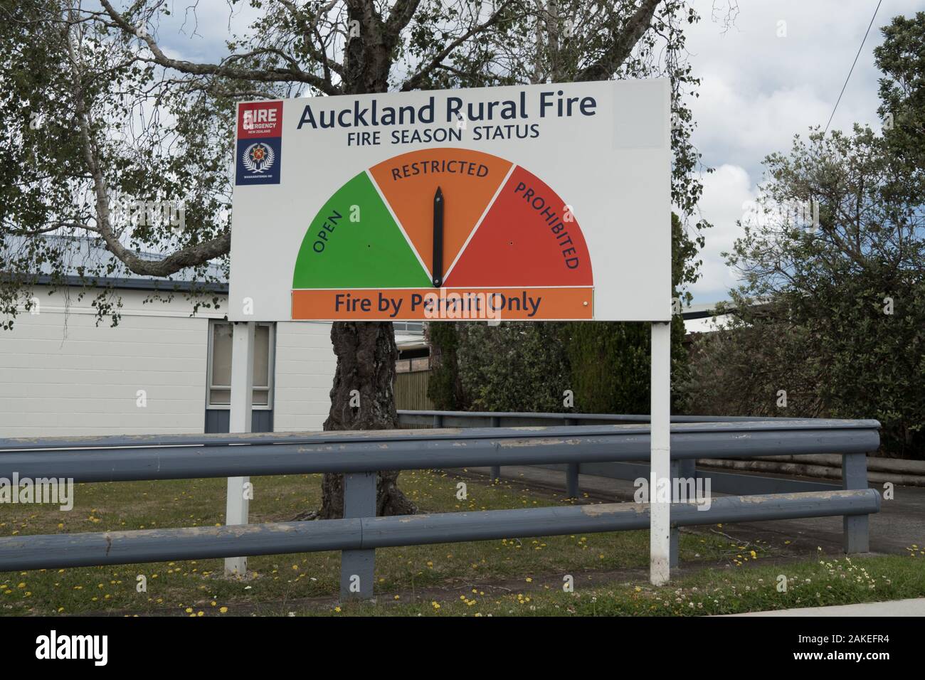 A fire season rural fire warning sign Kumeu Fire station West Coast ...