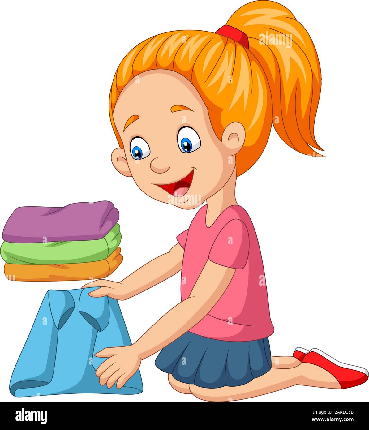 Cartoon little girl folding a clothes Stock Vector Image & Art - Alamy