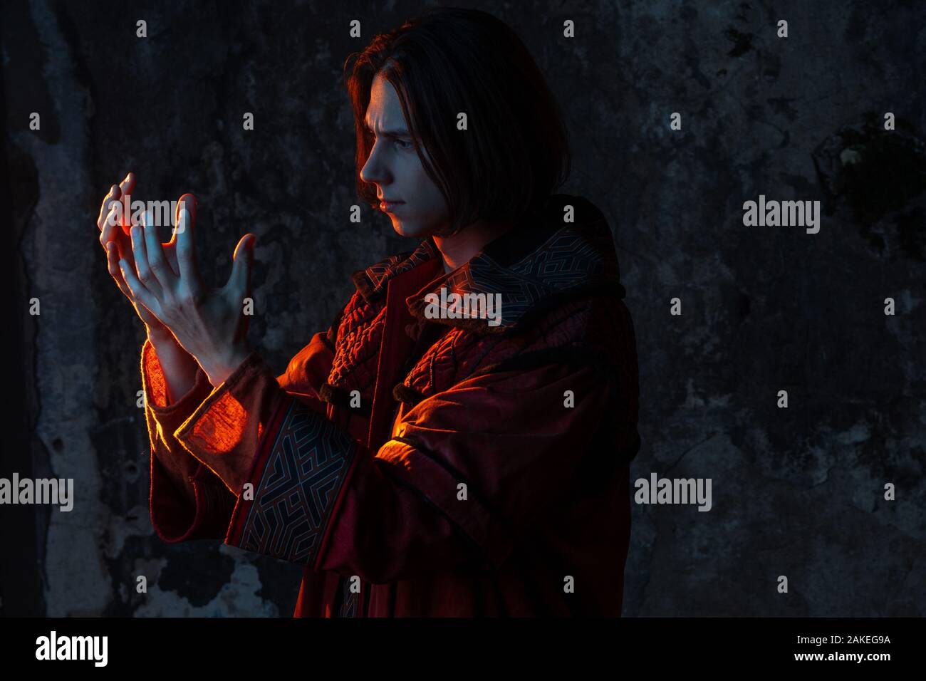 Concept of the history of science. A young man in the image of a ...