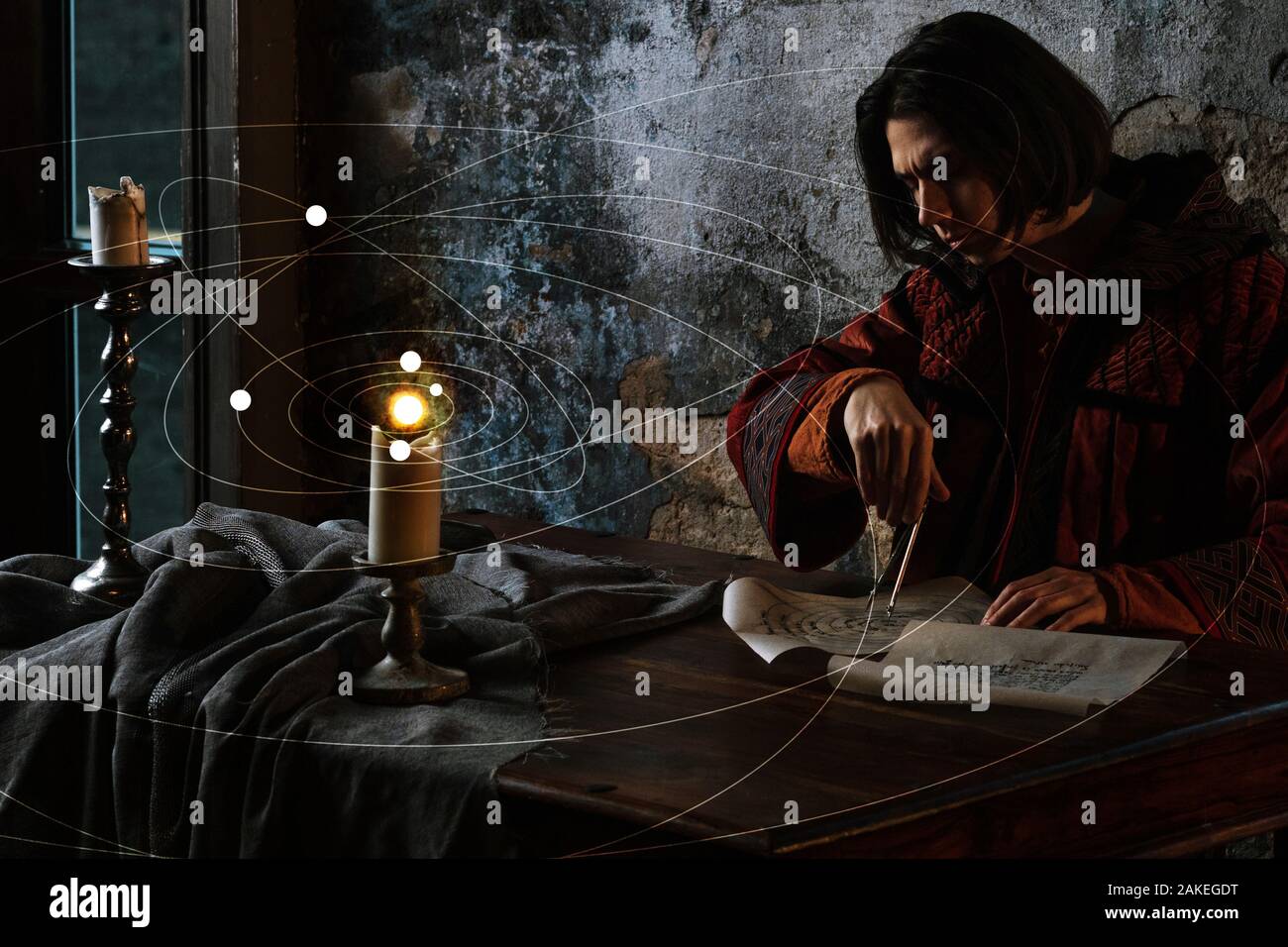 History of scientific knowledge, the concept. A young man in the image ...