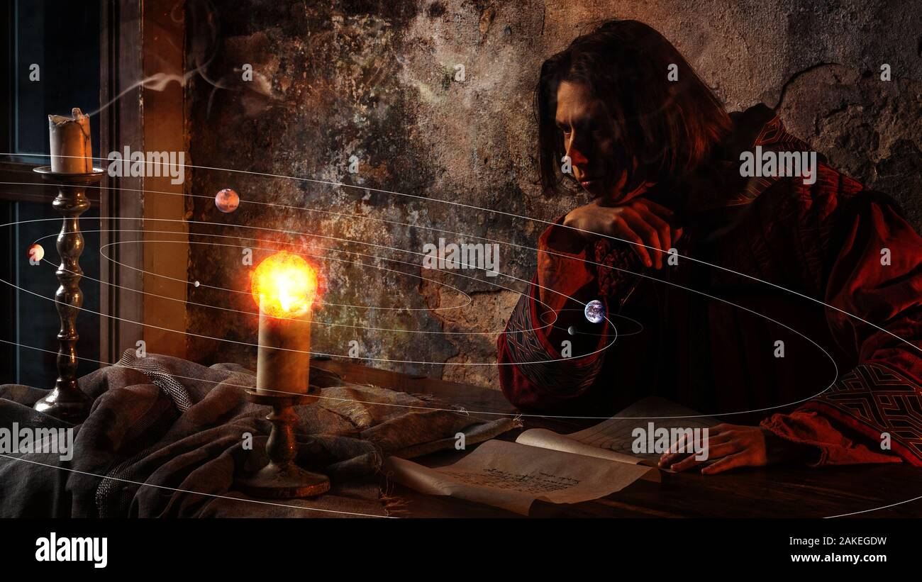 History of scientific knowledge, the concept. A young man in the image ...