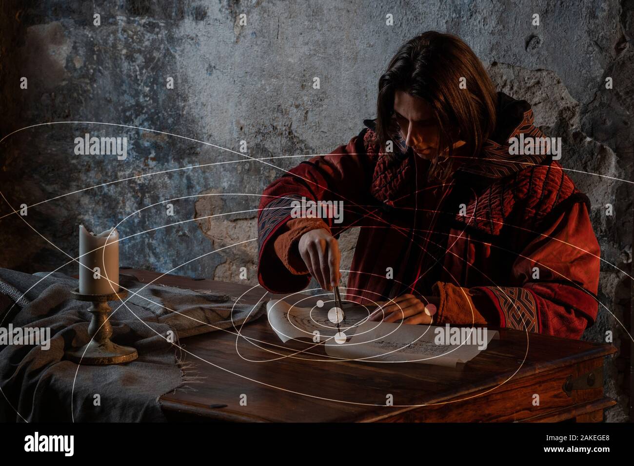 History of scientific knowledge, the concept. A young man in the image ...