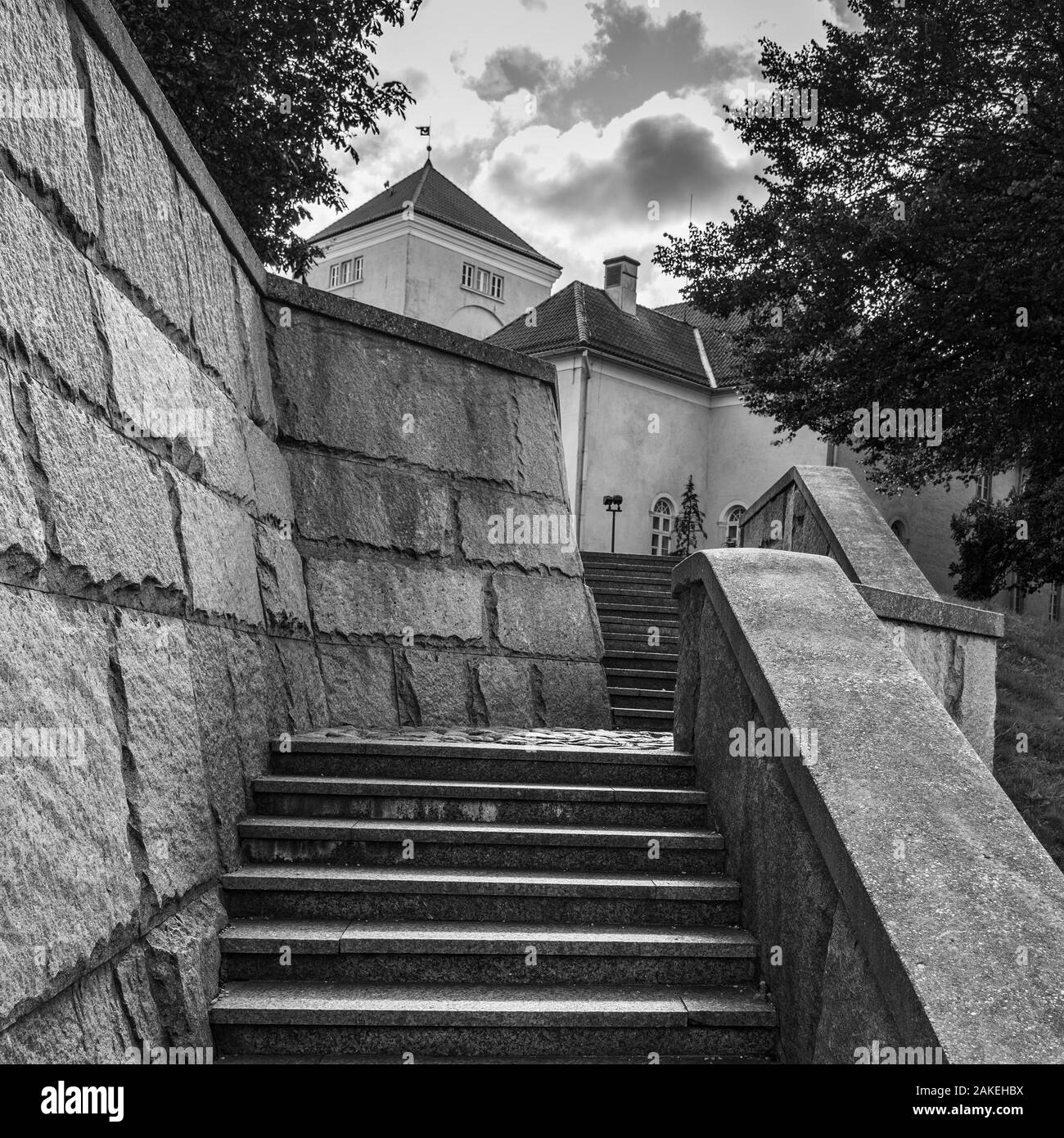 Stairs stone history medieval castle Black and White Stock Photos ...