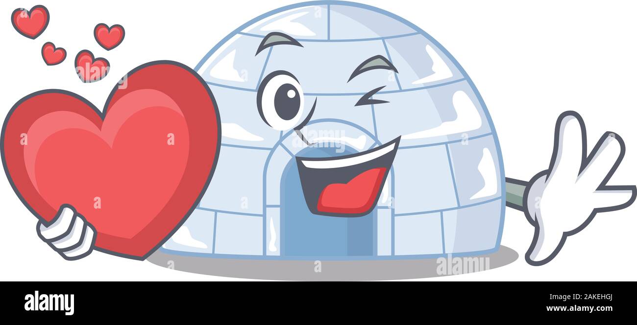 Funny Face igloo cartoon character holding a heart Stock Vector Image ...