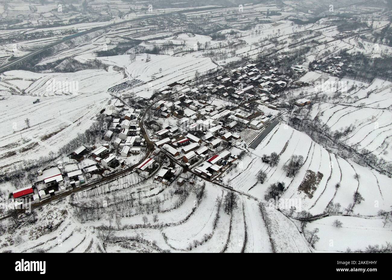 Sanmenxia. 8th Jan, 2020. Aerial photo taken on Jan. 8, 2020 shows a ...